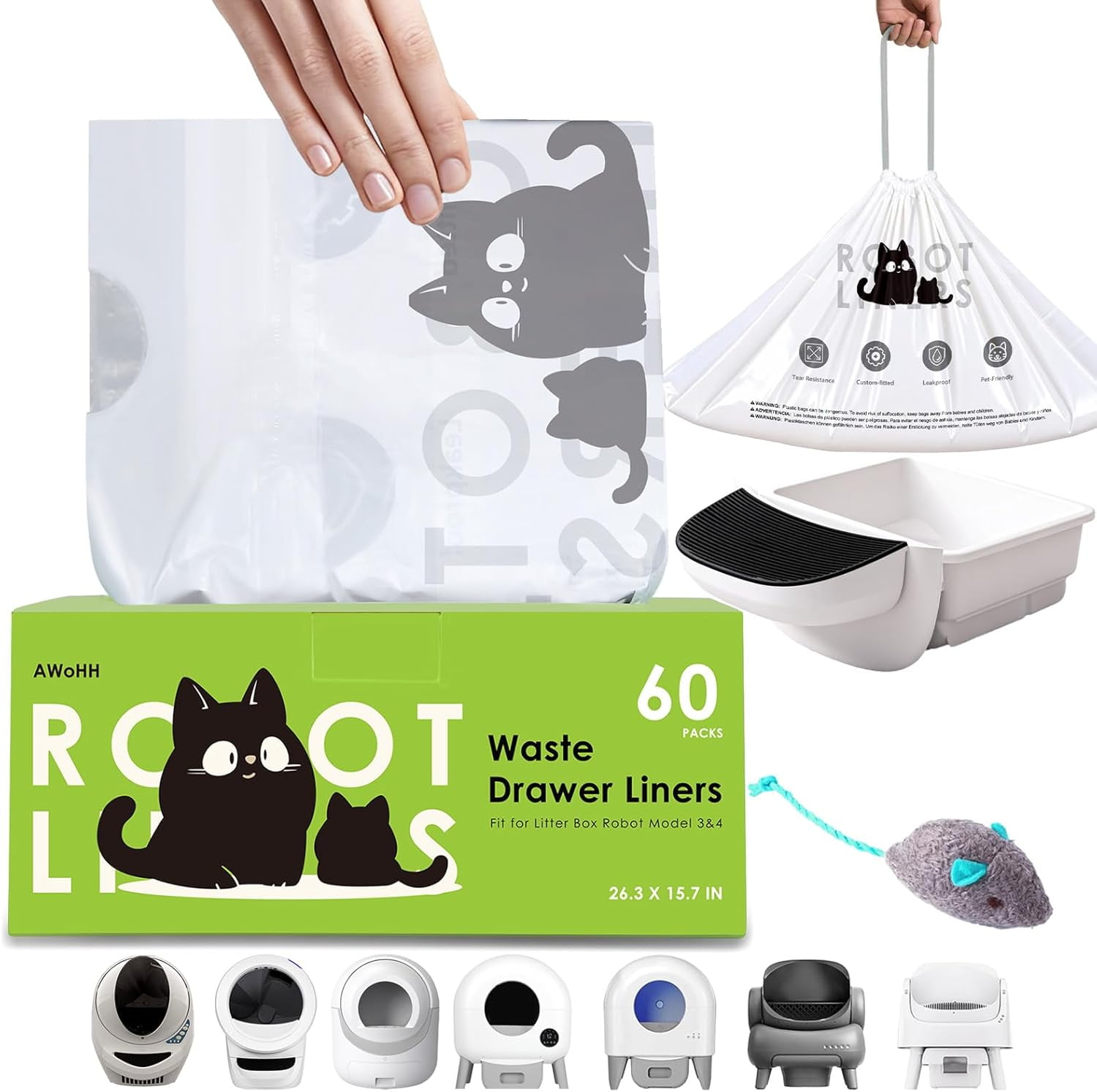60 Tidy Draw-Pack Cat Litter Box Robot 5/4/3 Waste Bags,Tear-free ...