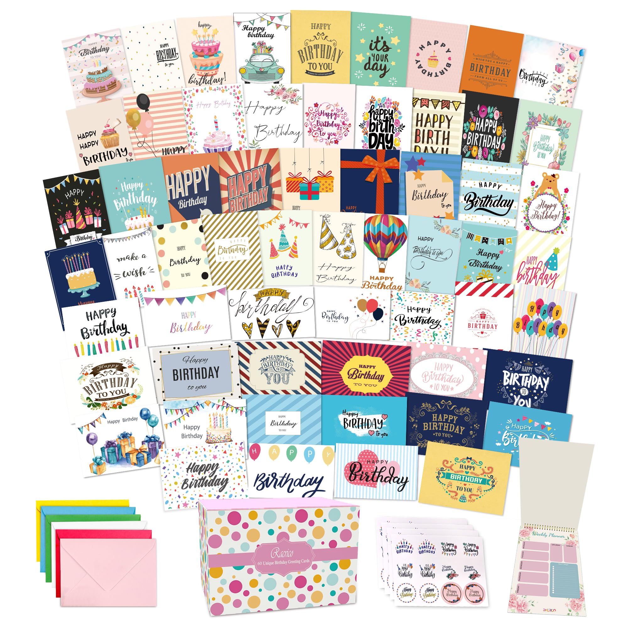 60 Unique Birthday Cards - Assorted SMRHappy Birthday Cards, 5 x 7 ...