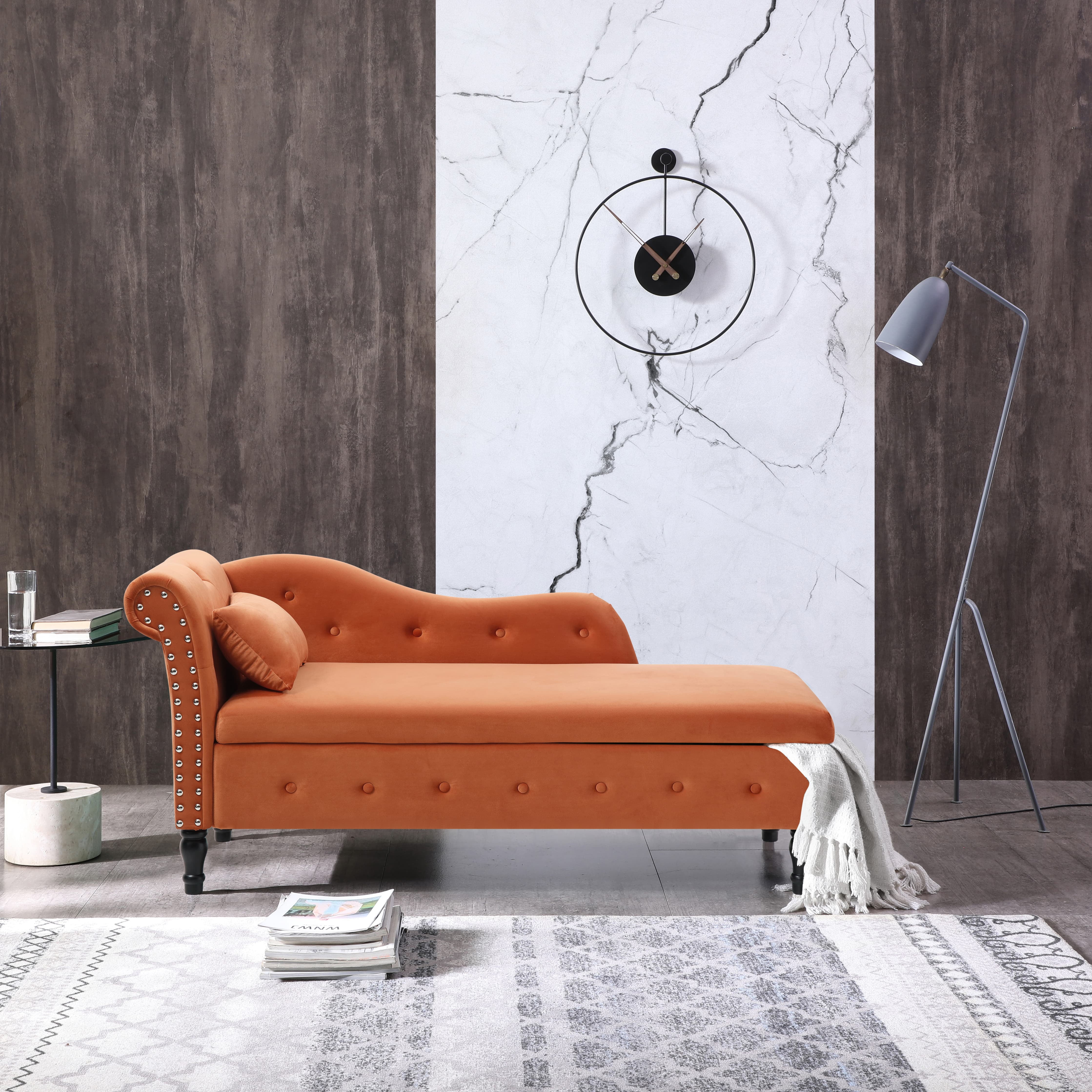 60" Velvet Chaise Lounge, Multifunctional Storage Chaise Lounge, Modern ...