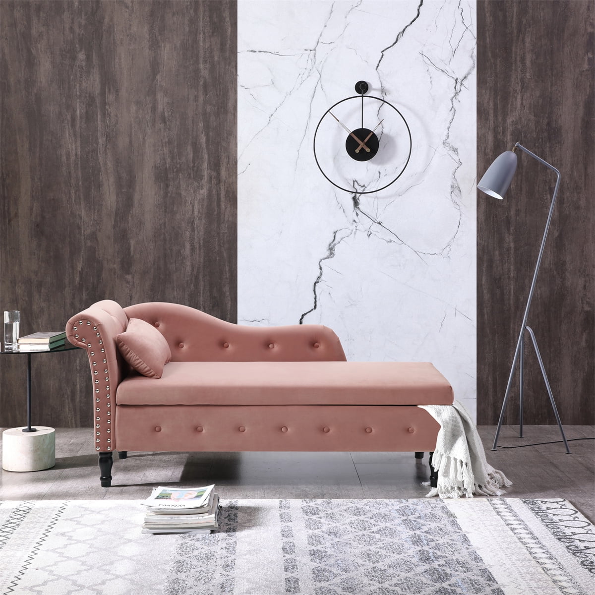 60" Velvet Multifunctional Storage Chaise Lounge, Long Lounger with ...