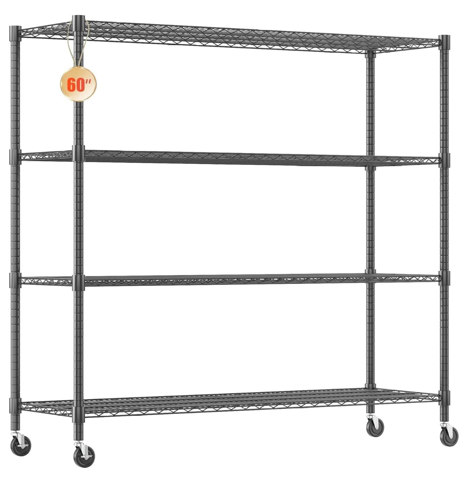 60”W Storage Shelves, 4 Tier Heavy Duty Wire Shelving Unit with Wheels ...