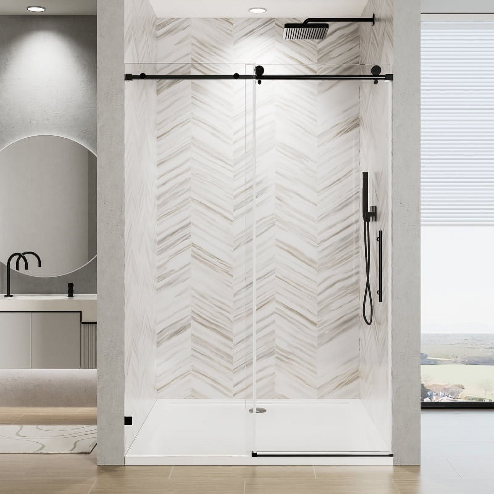 60" W x 72" H Matte Black Aluminum Frame Double Sliding Shower Door with 1/4" (6mm) Nano-Coated ...