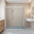 60 W x 72 H Soft Silver Glass Single Sliding Shower Enclosure Modern ...