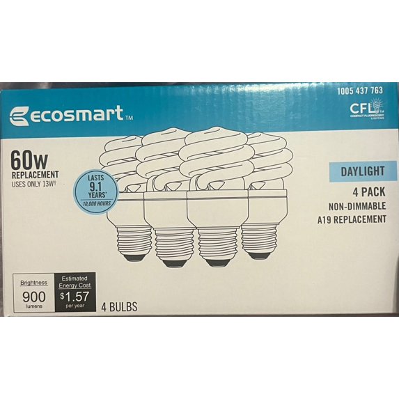 EcoSmart 60-Watt Equivalent Spiral CFL Light Bulbs, Daylight 5000K, E26 ...