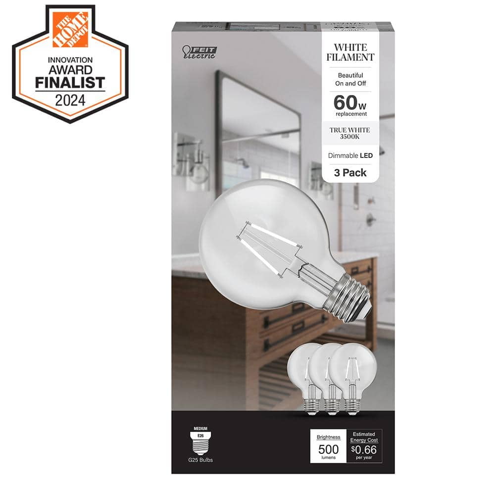 60-Watt Equivalent G25 Globe Dimmable White Filament Clear E26 LED ...
