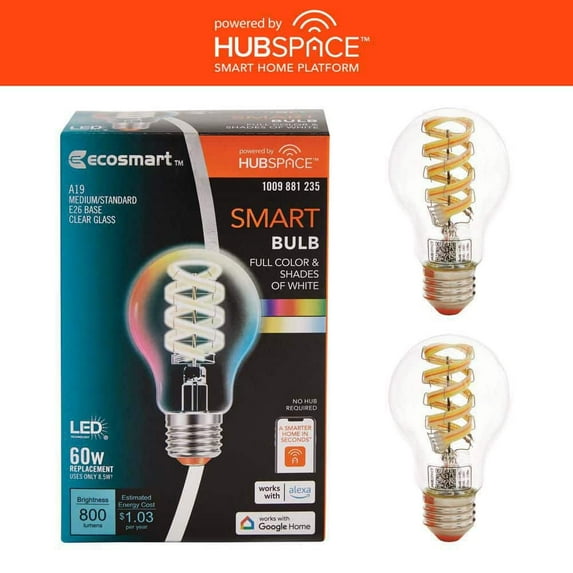 60-Watt Equivalent Smart A19 Clear Color Changing CEC LED Light Bulb ...