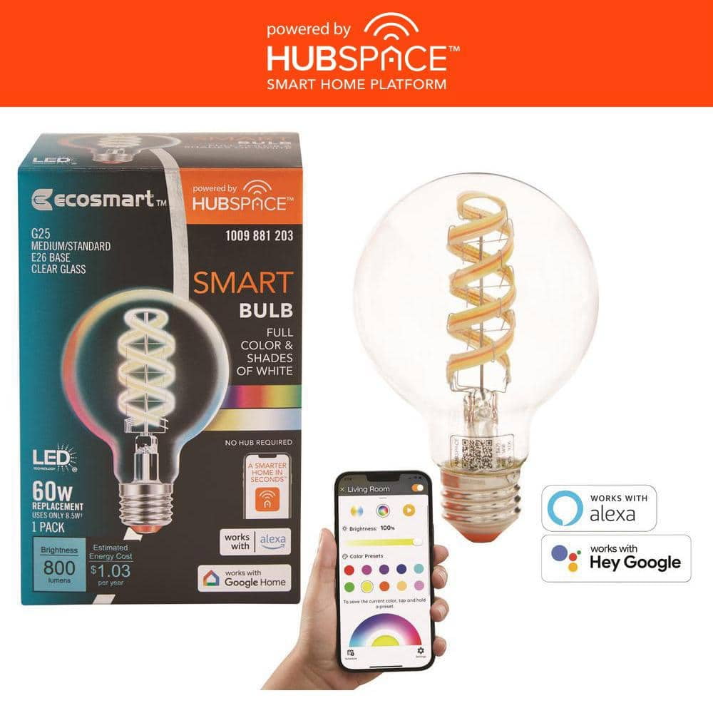 60-Watt Equivalent Smart G25 Clear Color Changing CEC LED Light Bulb ...