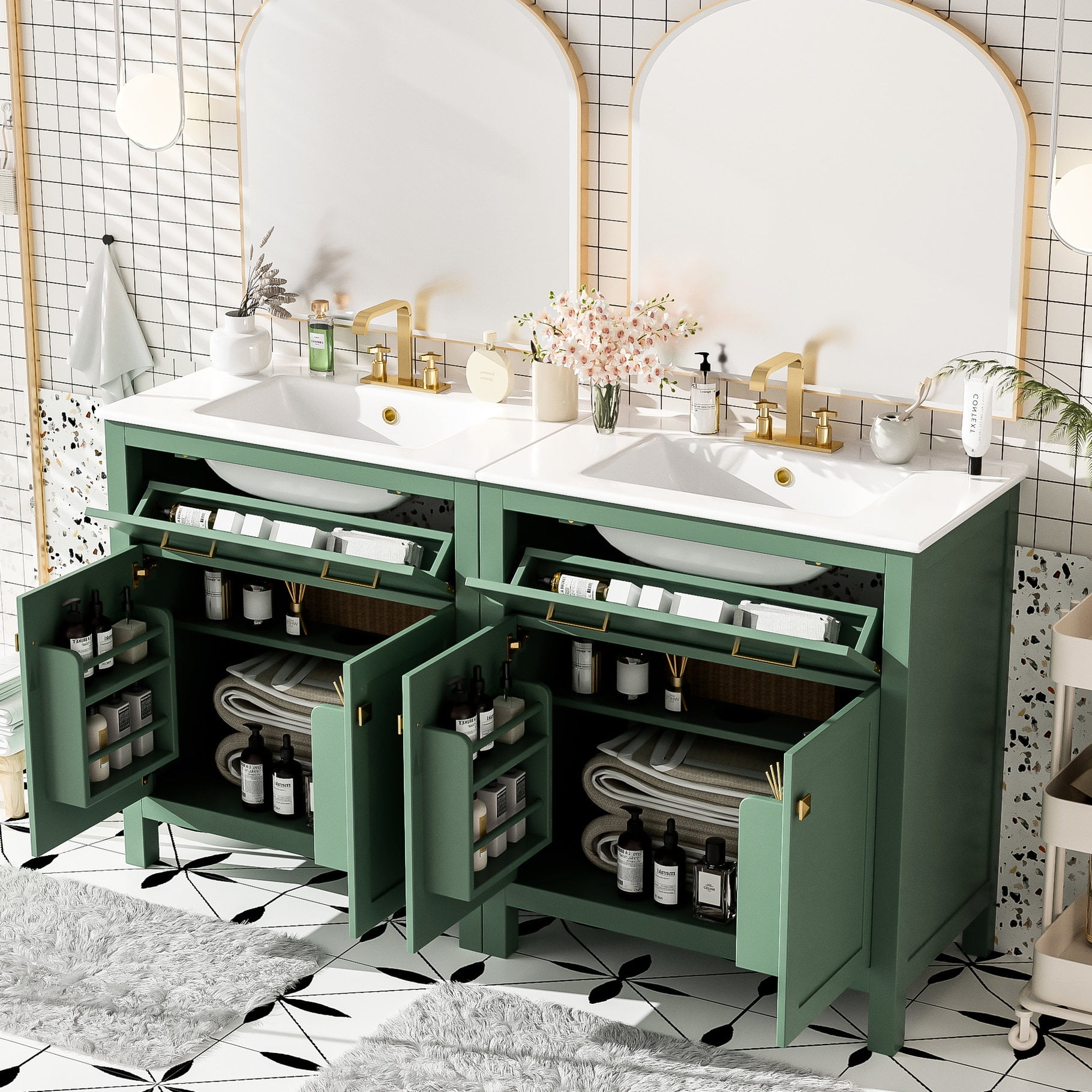 60" White Vanity Set | Separate Double Vanities | Sleek and Elegant ...