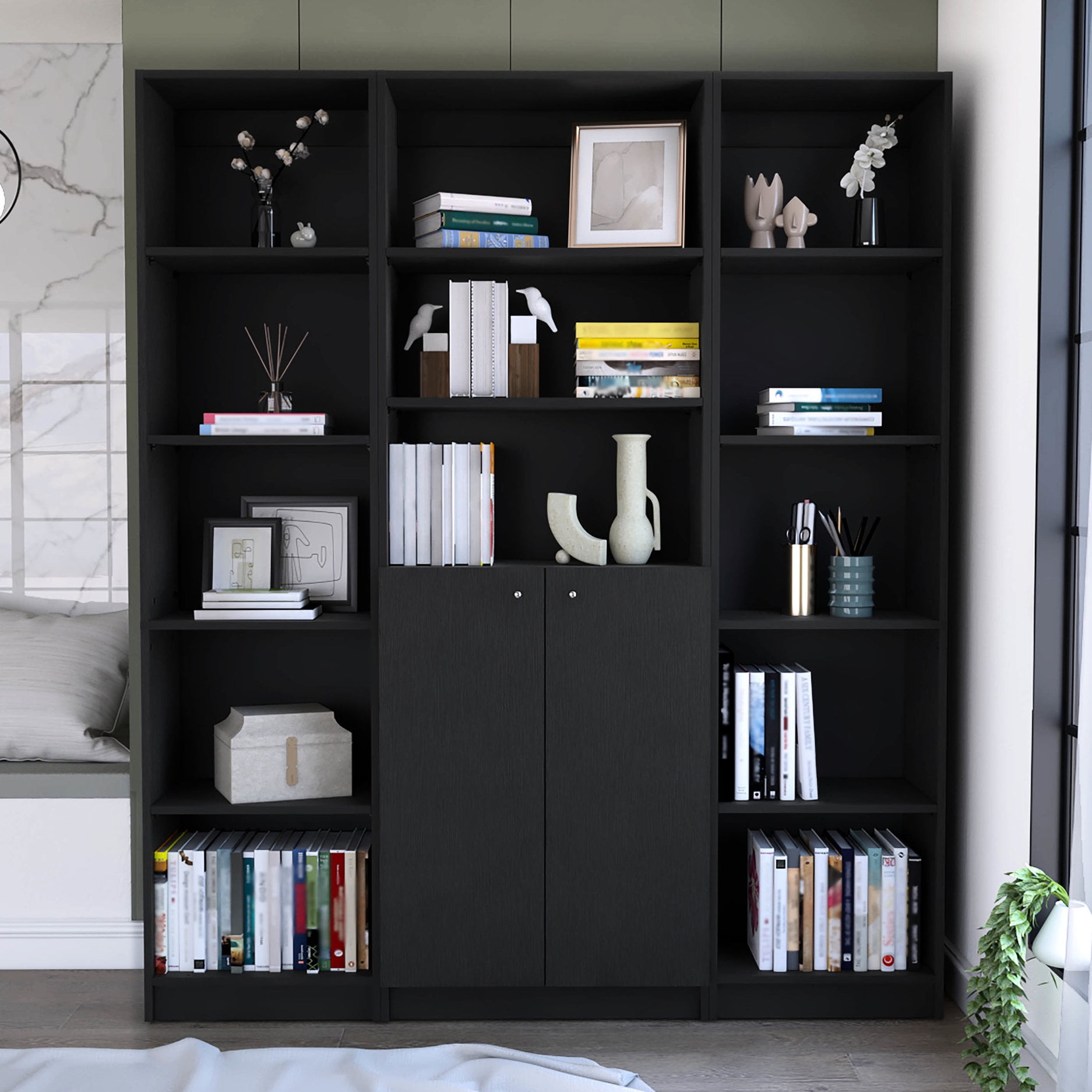 60" Wide Bookcase | Secure Storage with Two - Door Cabinet ...