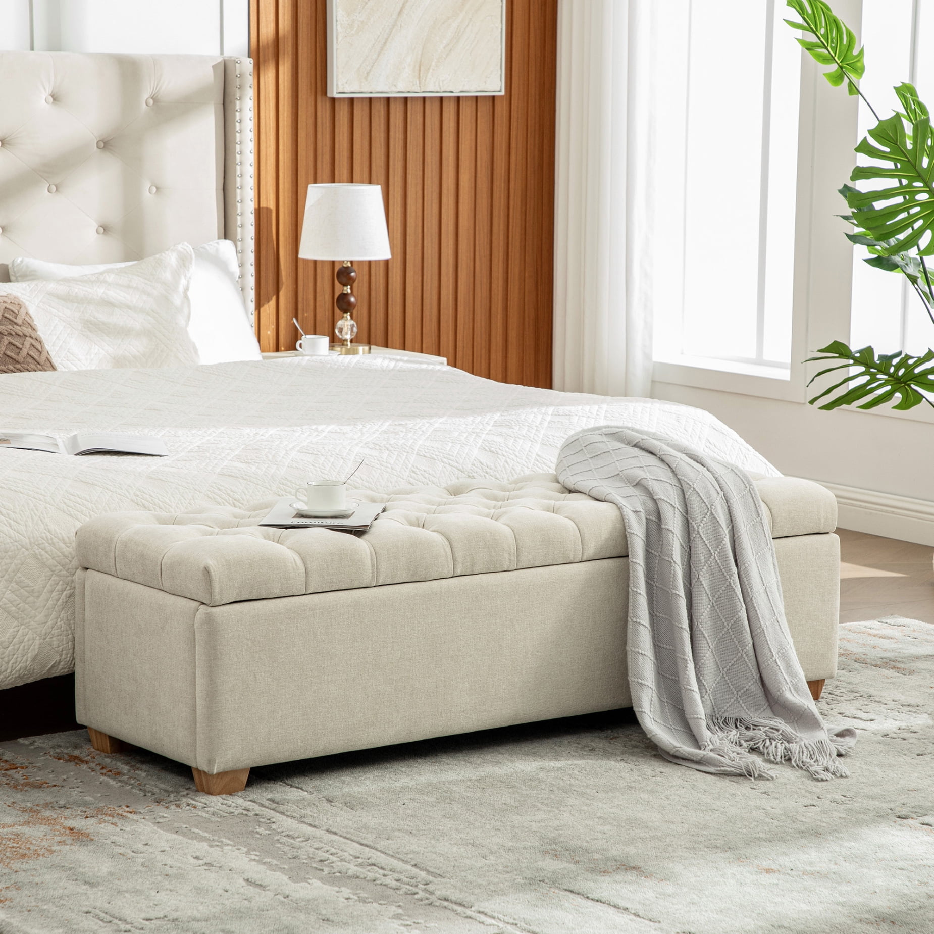 60" Wide Storage Benches, End of Bed Bench with Button-Tufted ...