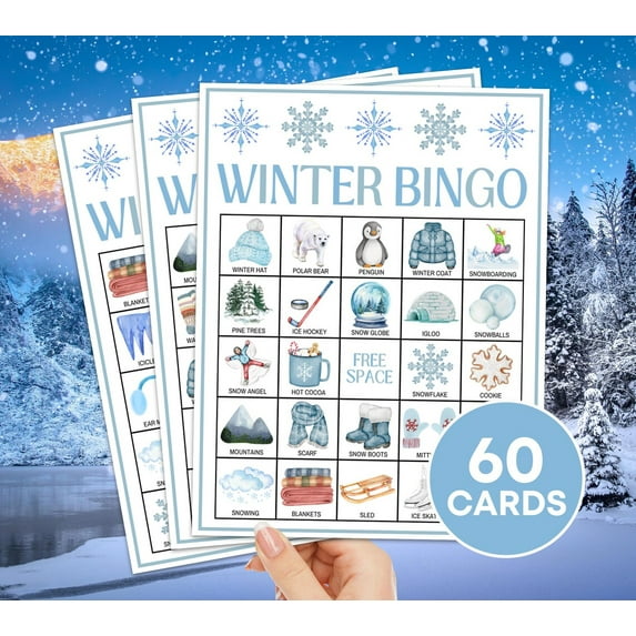 60 Winter Bingo Cards Printable Game, Winter Bingo Board Activity ...