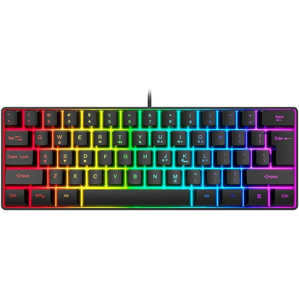 60% Wired Gaming Keyboard, RGB Backlit Ultra-Compact Mini Keyboard ...