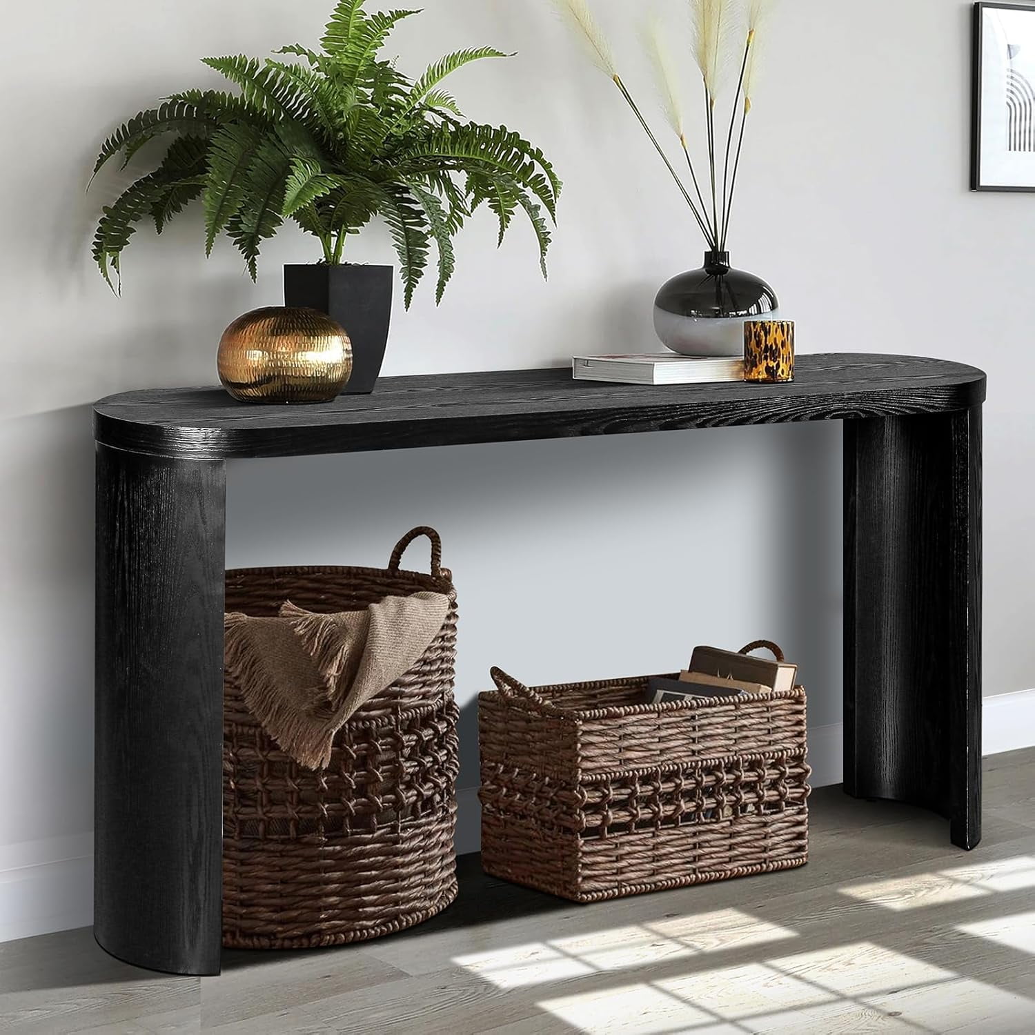 60" Wood Console Table for Entryway, Long Sofa Table Behind Couch ...