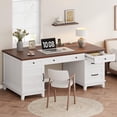 60" Wooden Home Office Desk with File Drawers, Executive Desk with ...