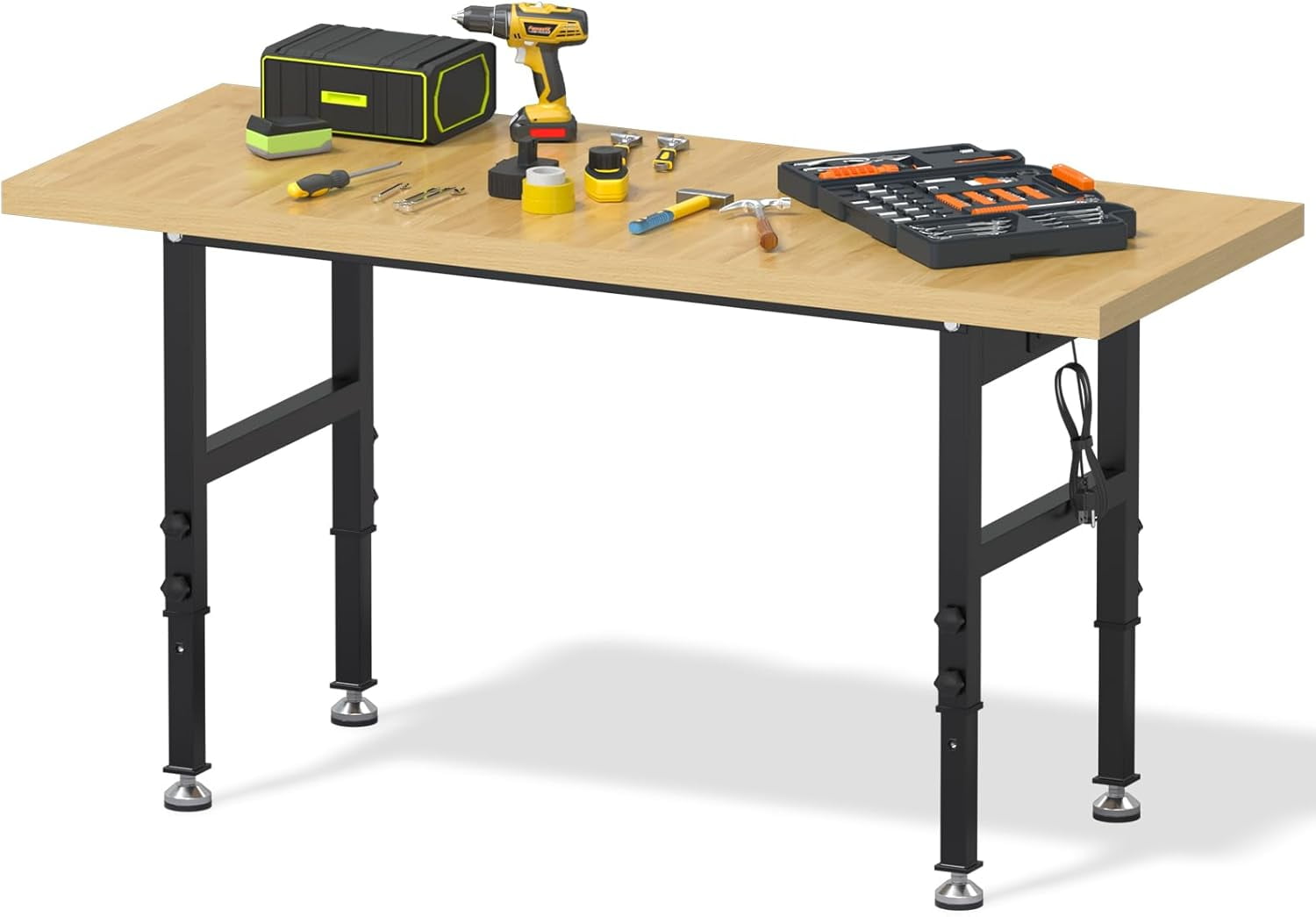 60" Work Bench with Power Outlet, Work Table with Adjustable Leveling ...