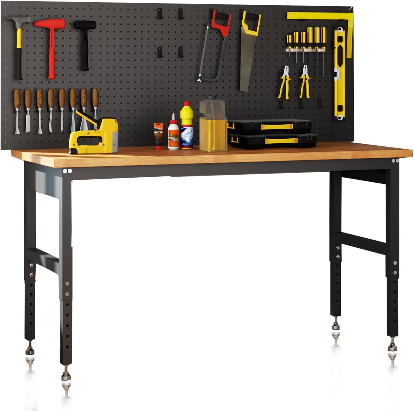 60" Workbench with Pegboard Wall, Adjustable 28"-40" Height, 2200lbs ...
