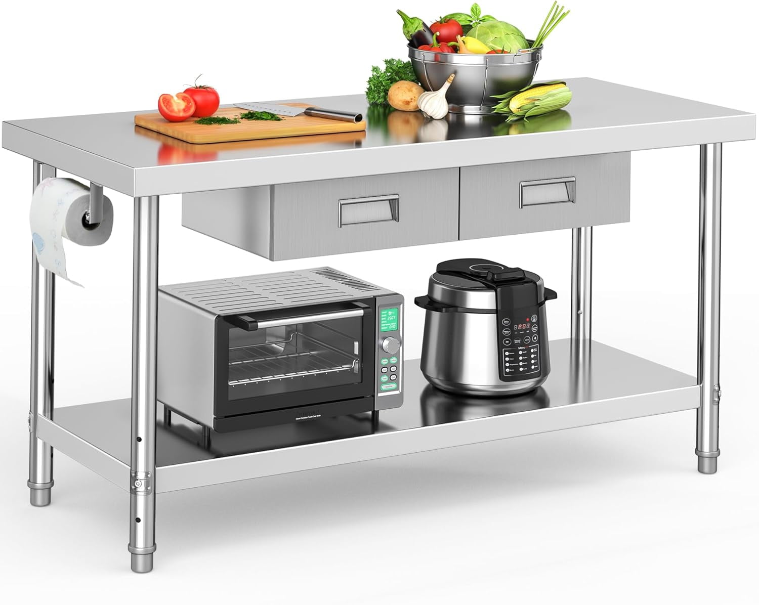 60" X 24" Stainless Steel Table with Paper Towel Holder and 2 Drawers ...