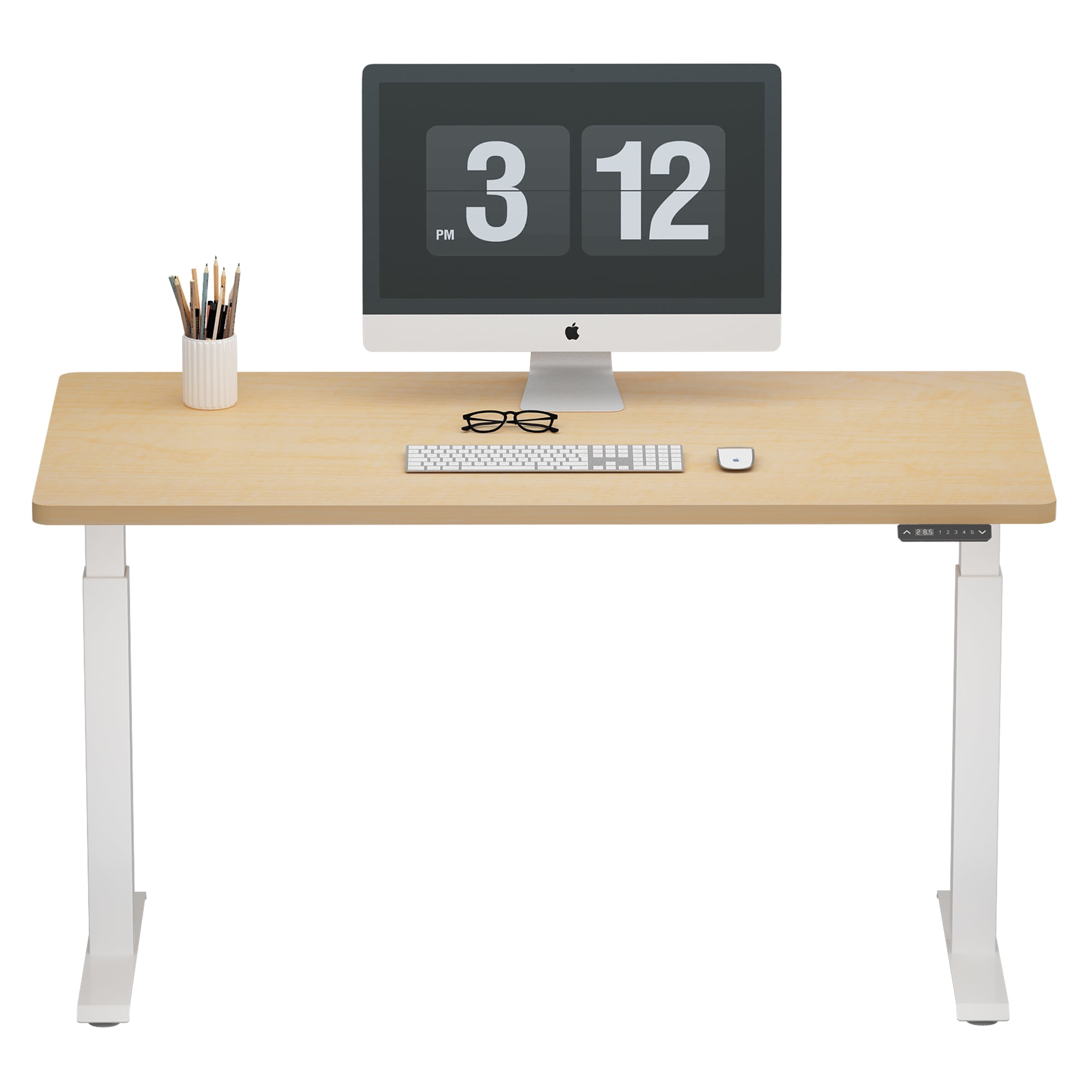 60" X 30" Dual Motor Electric Adjustable Height Desk, Maple Top + White ...