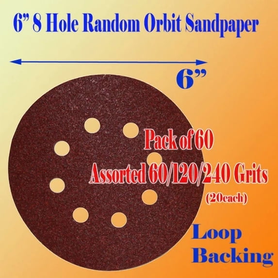 60 X 60/120/240 Grit 6X 8 Hole Sanding Disc Sandpaper Hook And Loop ...