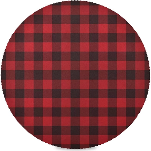 60"X 60" Red Black Buffalo Check Christmas Plaid, Round Tablecloth ...