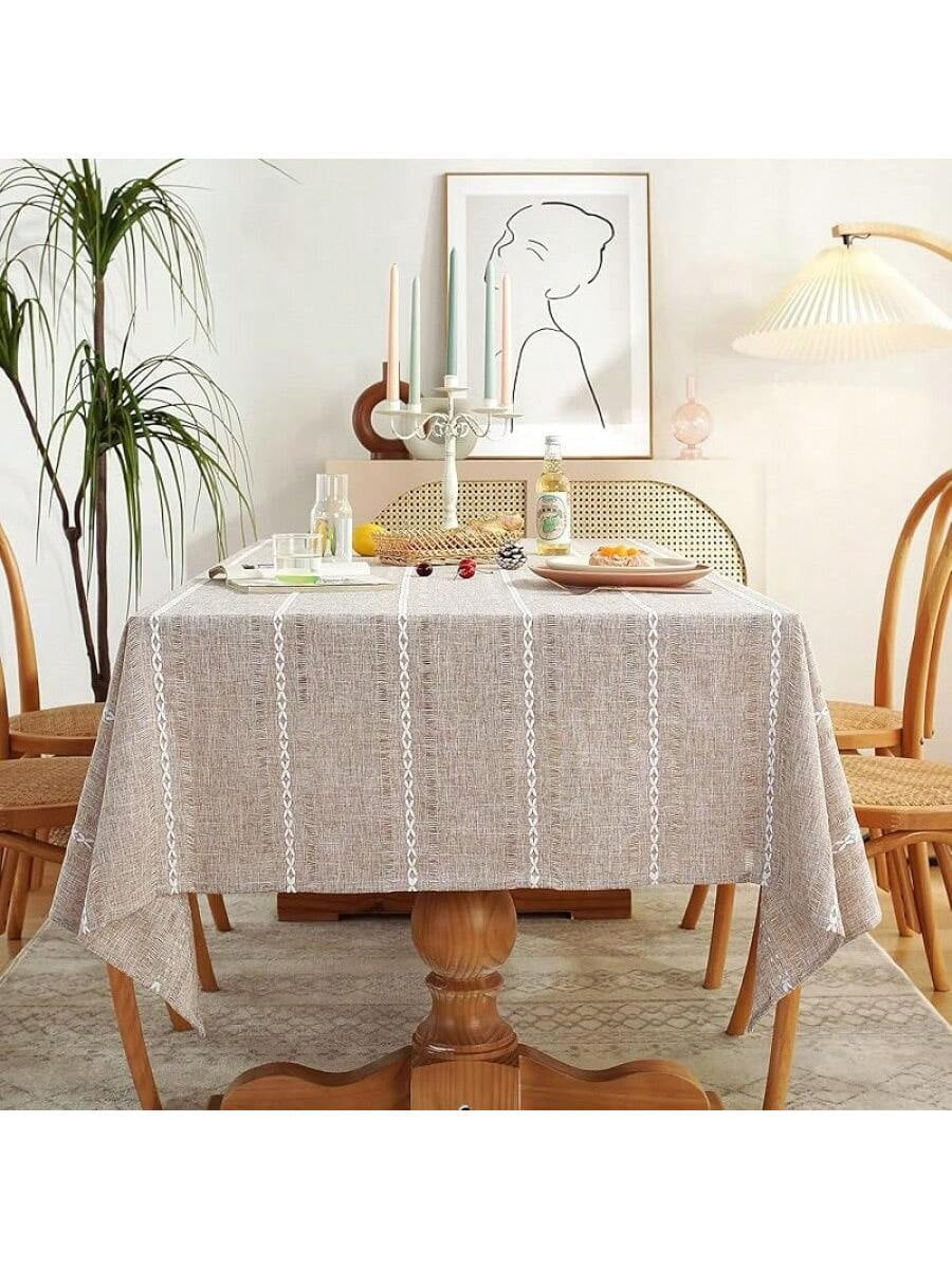 60 X 84 Inches Farmhouse Linen Tablecloth - Hemstitch Light Coffee ...