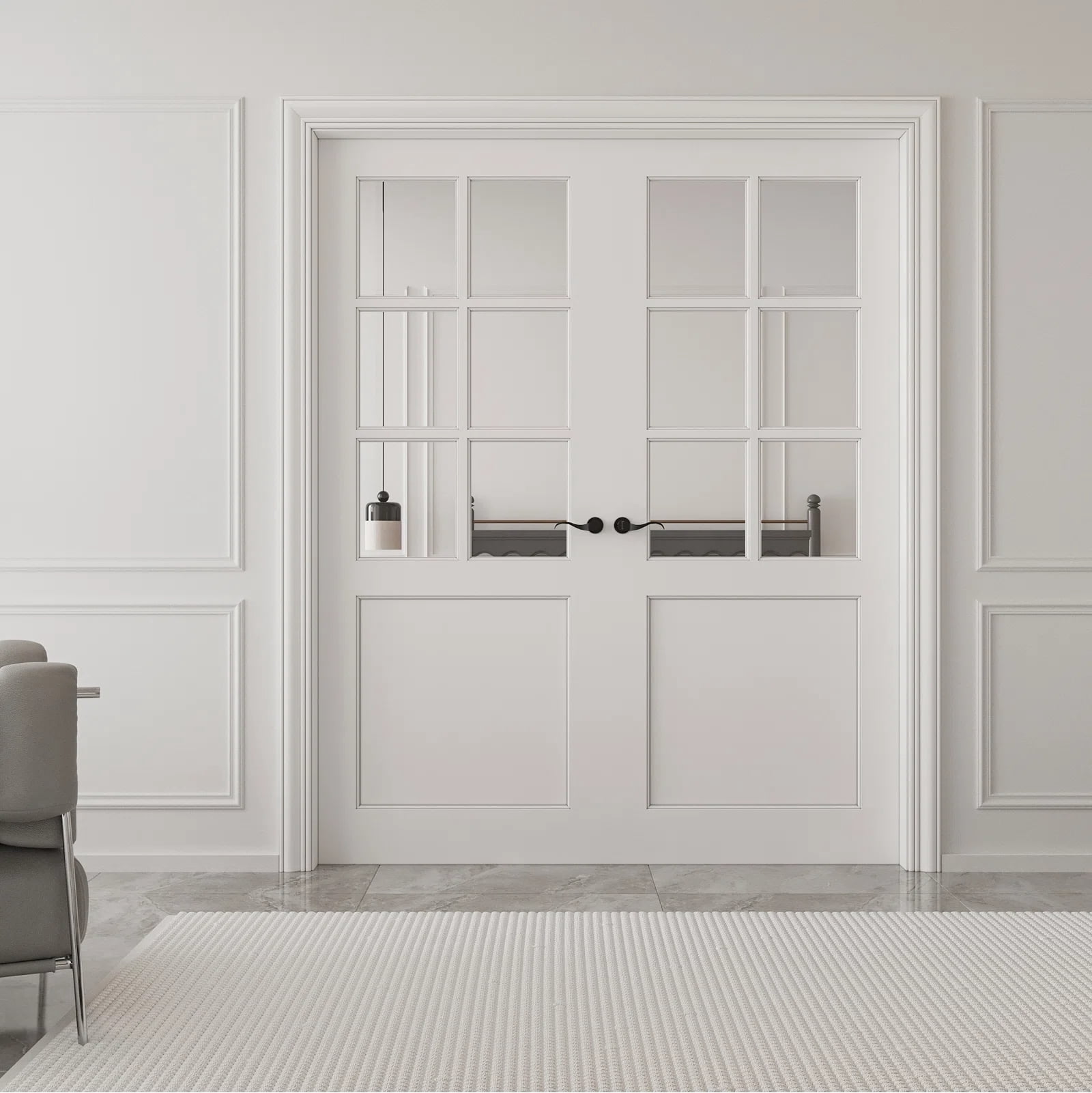 60" X 96" Interior Transparent Glass Doors Solid Wood French Door With ...