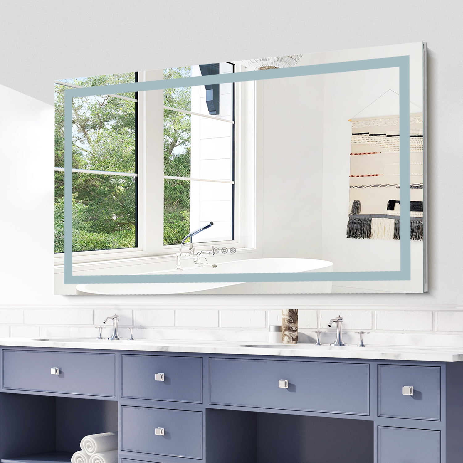 60"X36" Frameless Bathroom LED Mirror,Anti-Fog,Dimmable,Memory Function ...