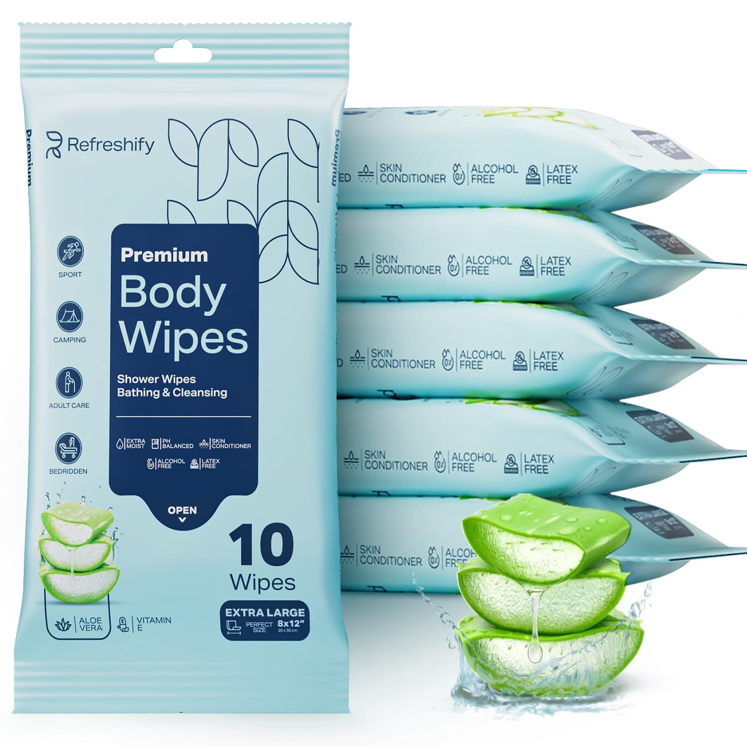 60 XL Shower Wipes – Body Wipes for Adults Bathing No Rinse – 6 Packs ...