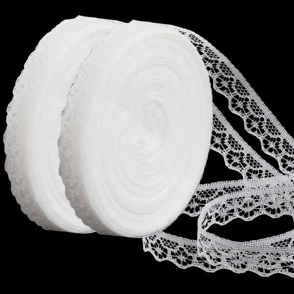 60 Yards 0.6 Inch White Lace Ribbon Flower Scalloped Edge Translucent ...