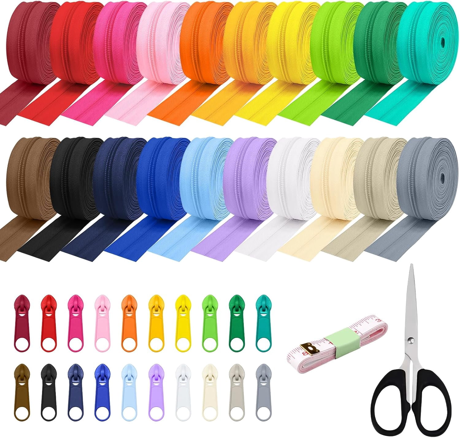 Piokio 60 Yards 20 Pcs Colors Sewing Zippers Bulk #5 Nylon Coil ...