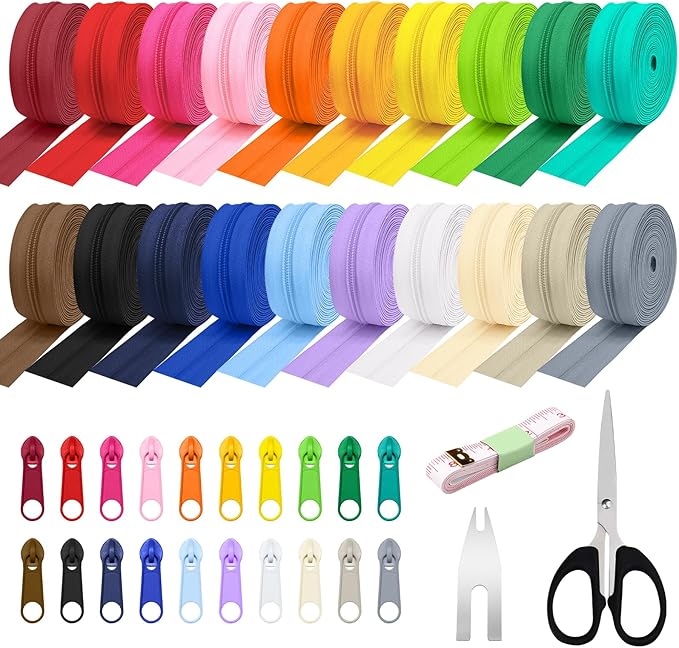 60 Yards 20 Pcs Colors Sewing Zippers Bulk #5 Nylon Coil Zippered, with ...