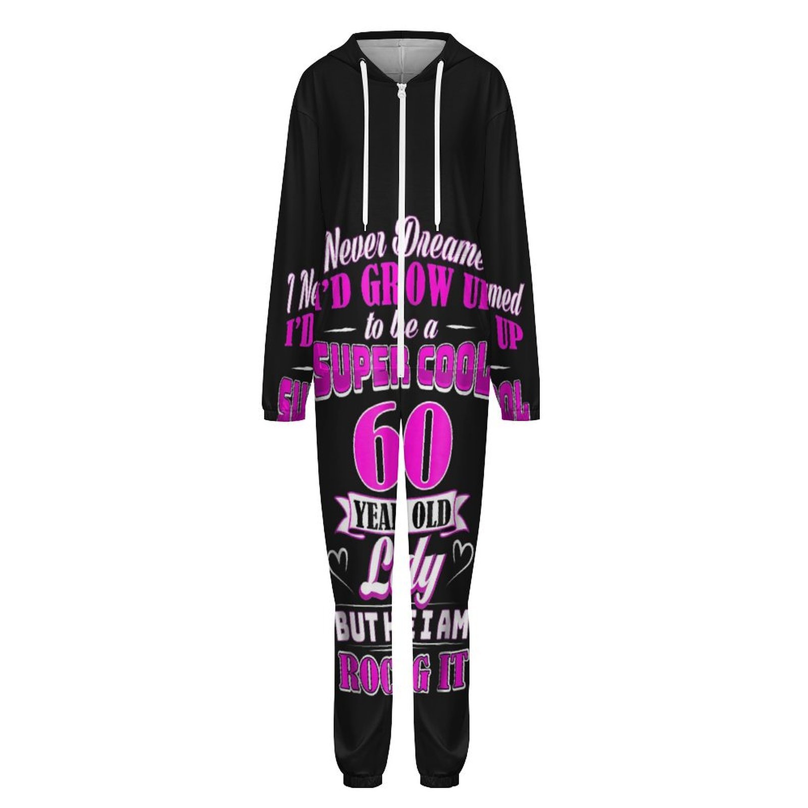 60 Year Old Lady Funny 60th Birthday Unisex Adult Onesie Pajamas with ...