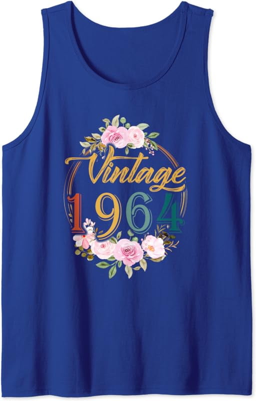 60 Years Old Gifts Vintage 1964 Floral 60th Birthday Party Tank Top ...