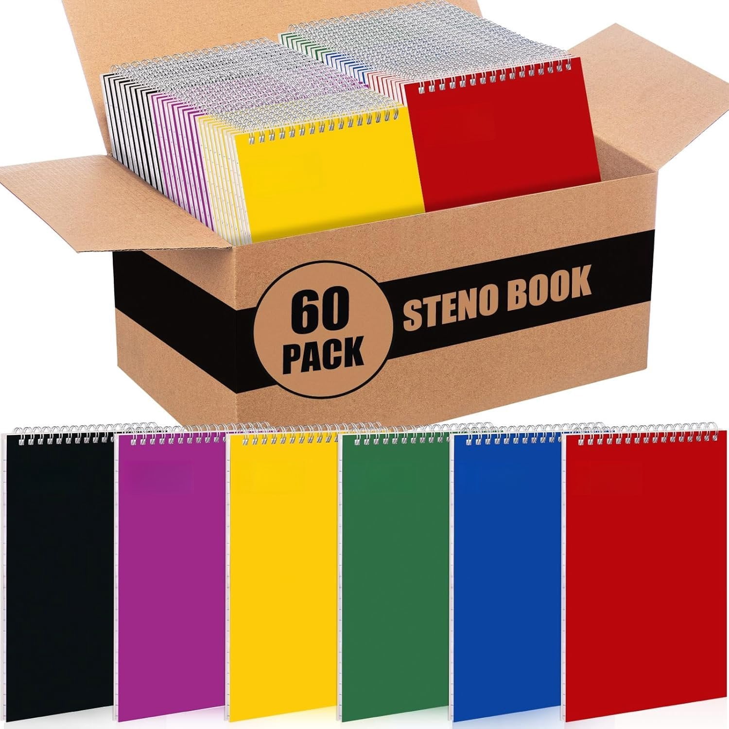 60 count Spiral Steno Pads Bulk 6 x 9 Inches Legal Pad Top Spiral Bound ...