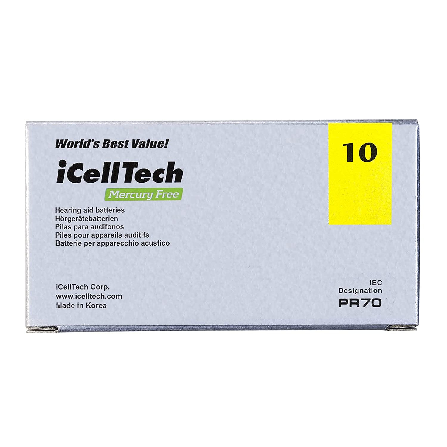 iCellTech Hearing Aid Batteries, Size 10, Zinc Air, Yellow, 1.4V, Pack ...