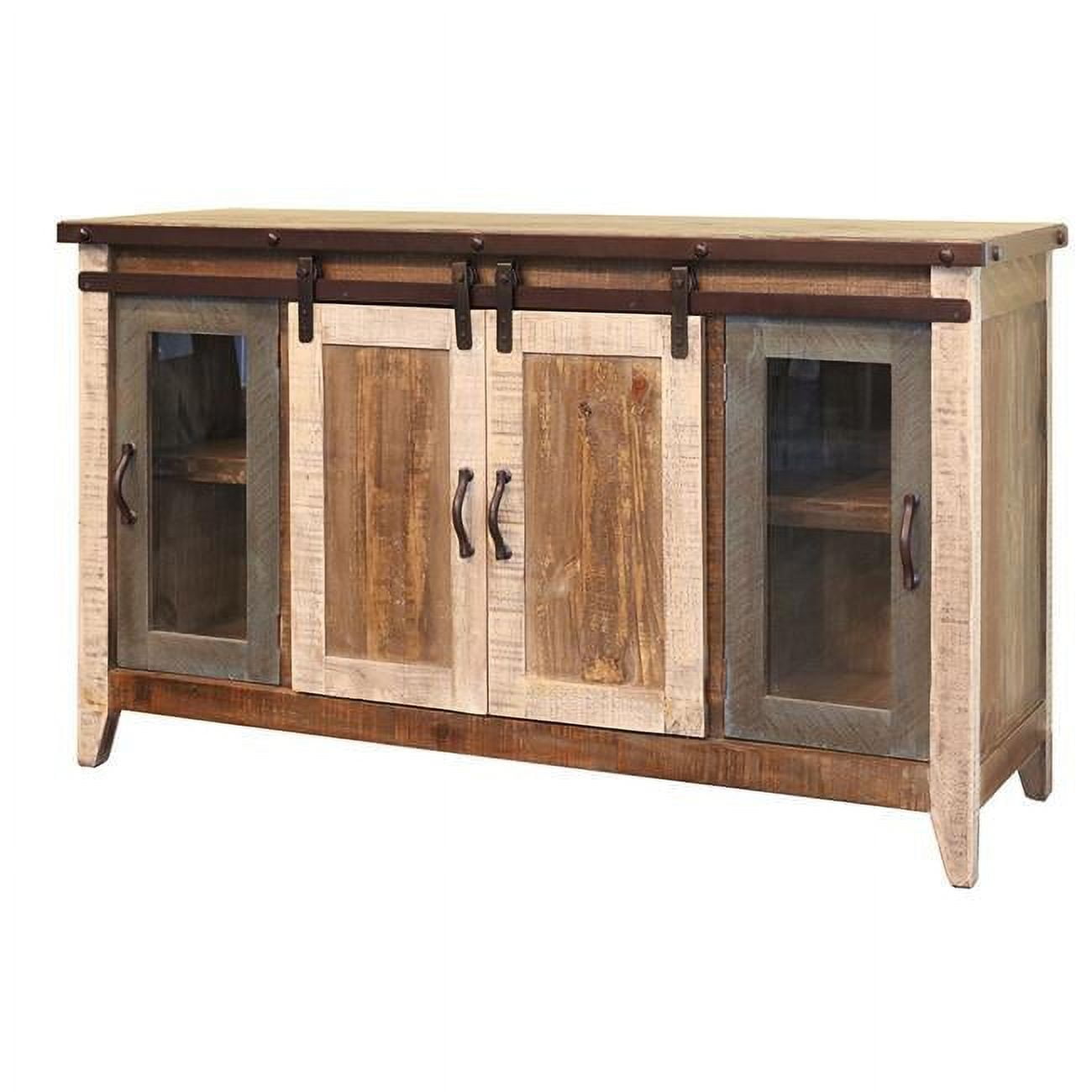 60 in. Brown Solid Wood Cabinet Enclosed Storage Distressed TV Stand ...