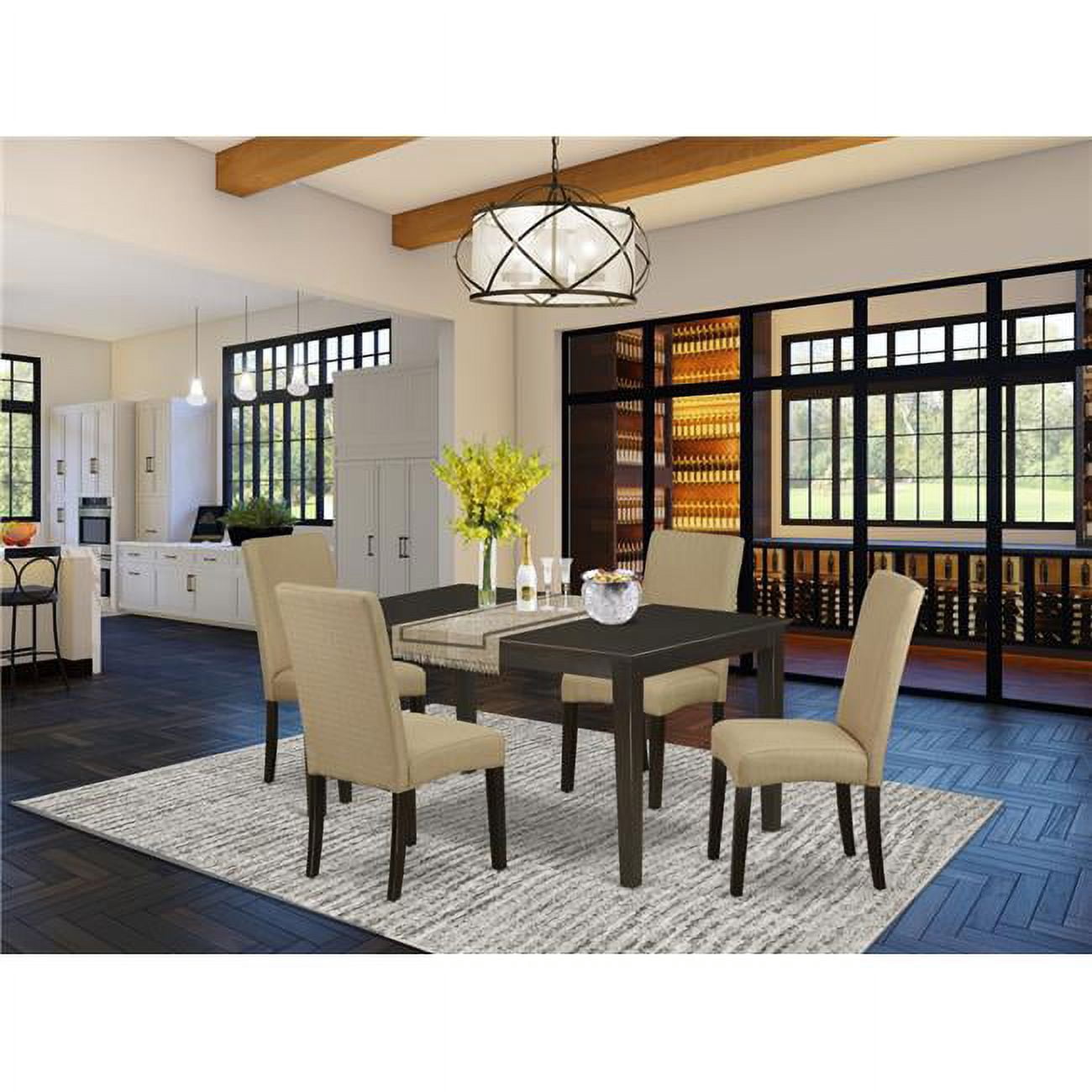 60 in. Capri Rectangle Dining Room Table & 4 Parson Chair with ...
