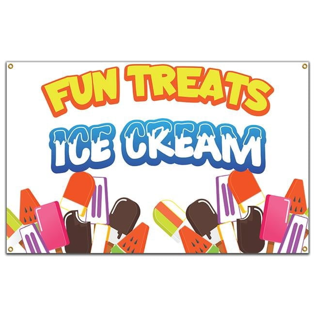 60 in. Concession Stand Food Truck Single Sided Banner - Fun Treats Ice ...