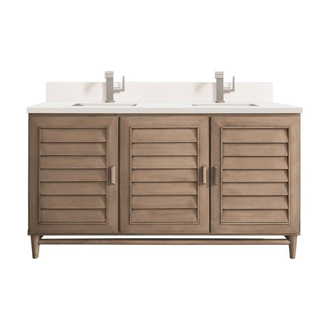 60 in. Double Vanity Whitewashed Walnut with Single Hole 3 cm White ...