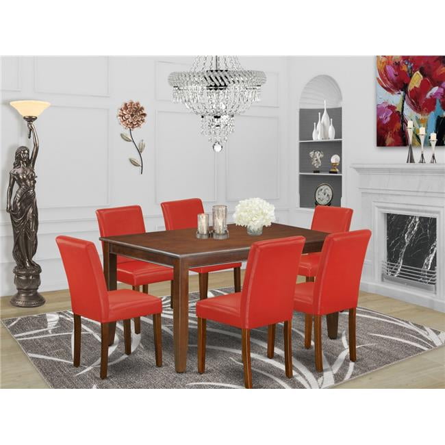 60 in. Dudley Rectangular Dining Table & Six Parson Chair with Mahogany ...