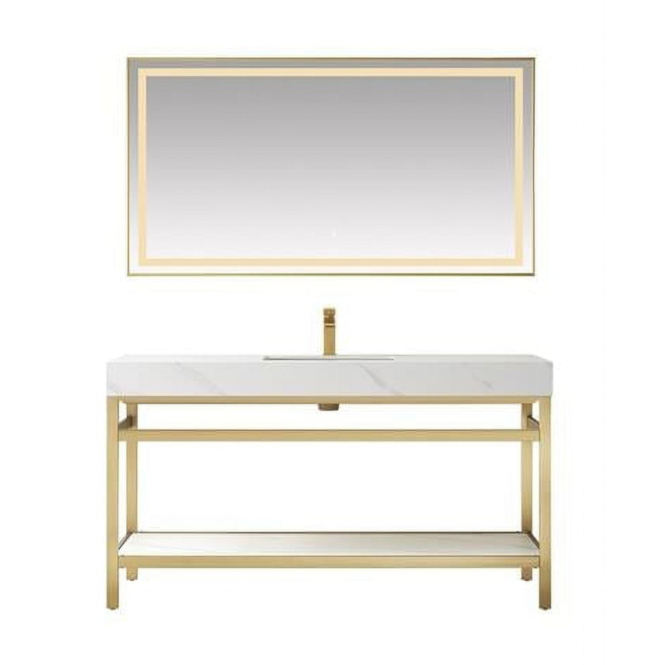 60 in. Funes Single Sink Bathroom Vanity, Brushed Gold Metal Support ...