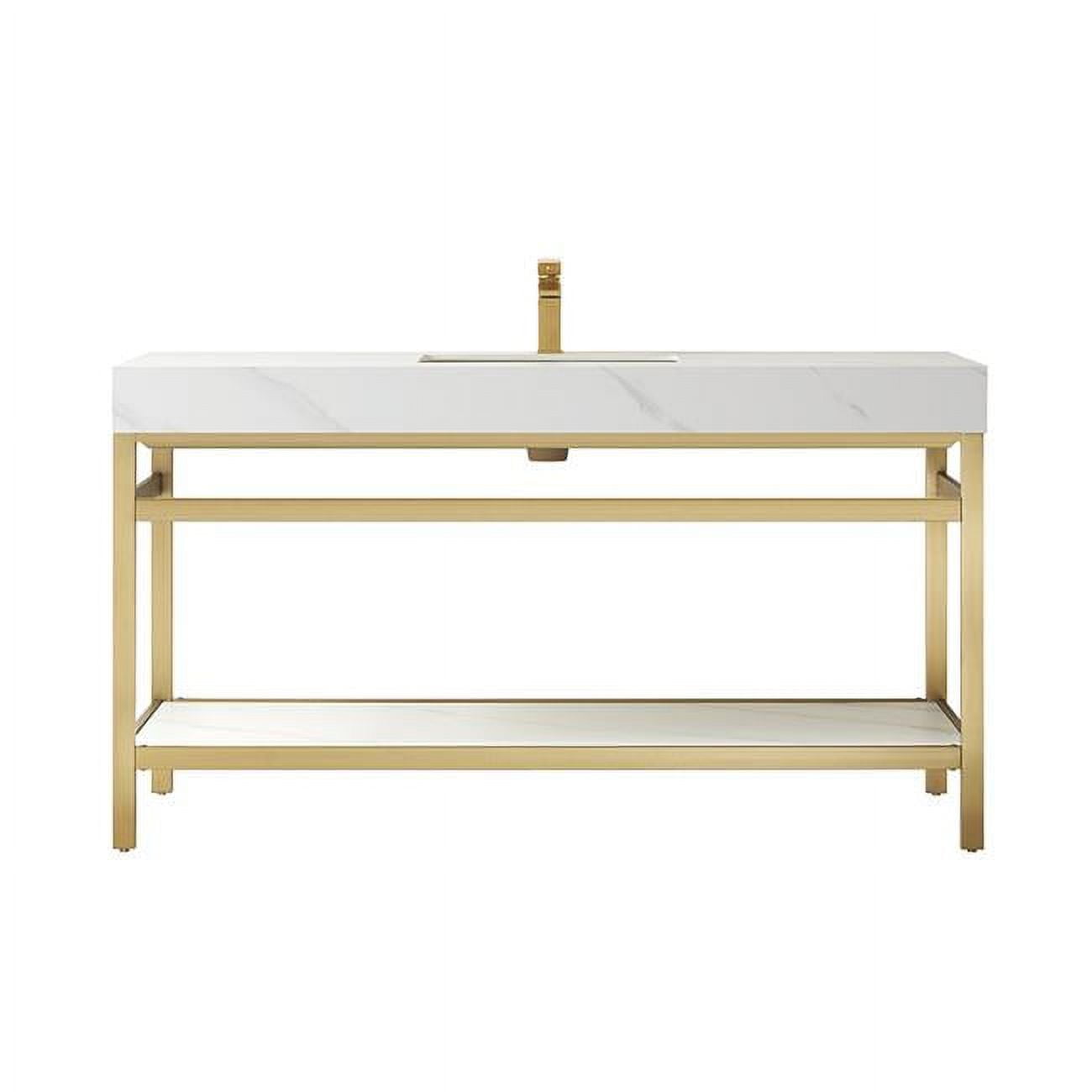 60 in. Funes Single Sink Bathroom Vanity, Brushed Gold Metal Support ...