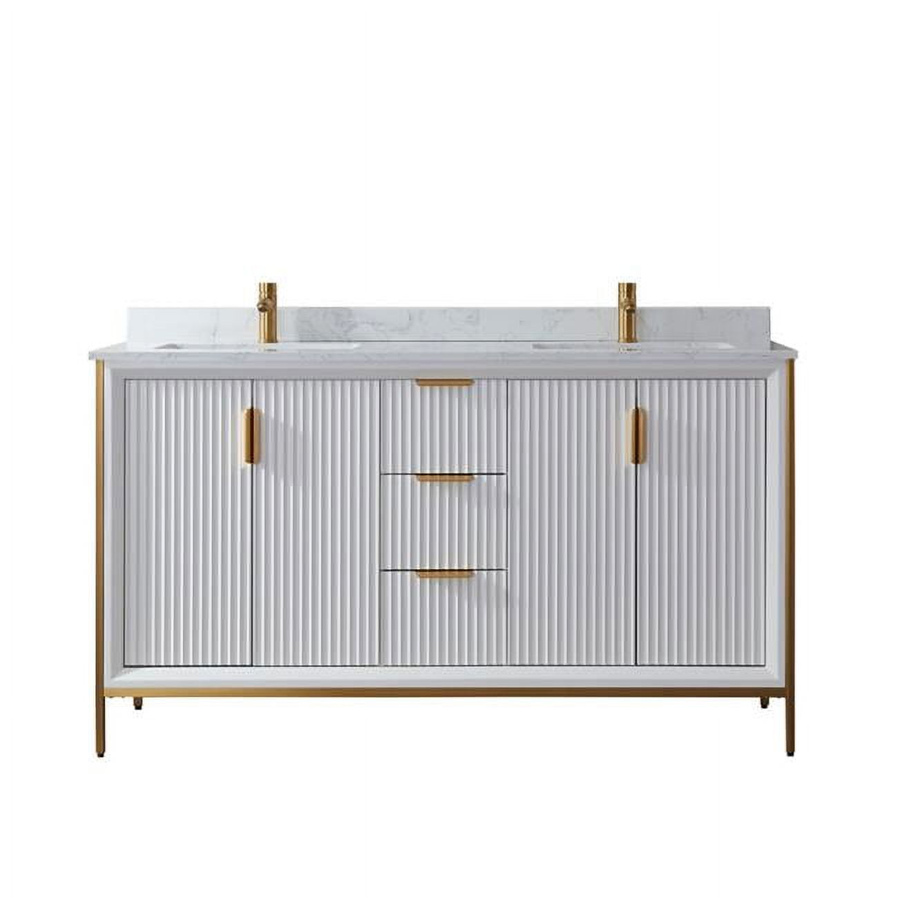 60 in. Granada Bathroom Vanity, White with White Composite Grain Stone ...