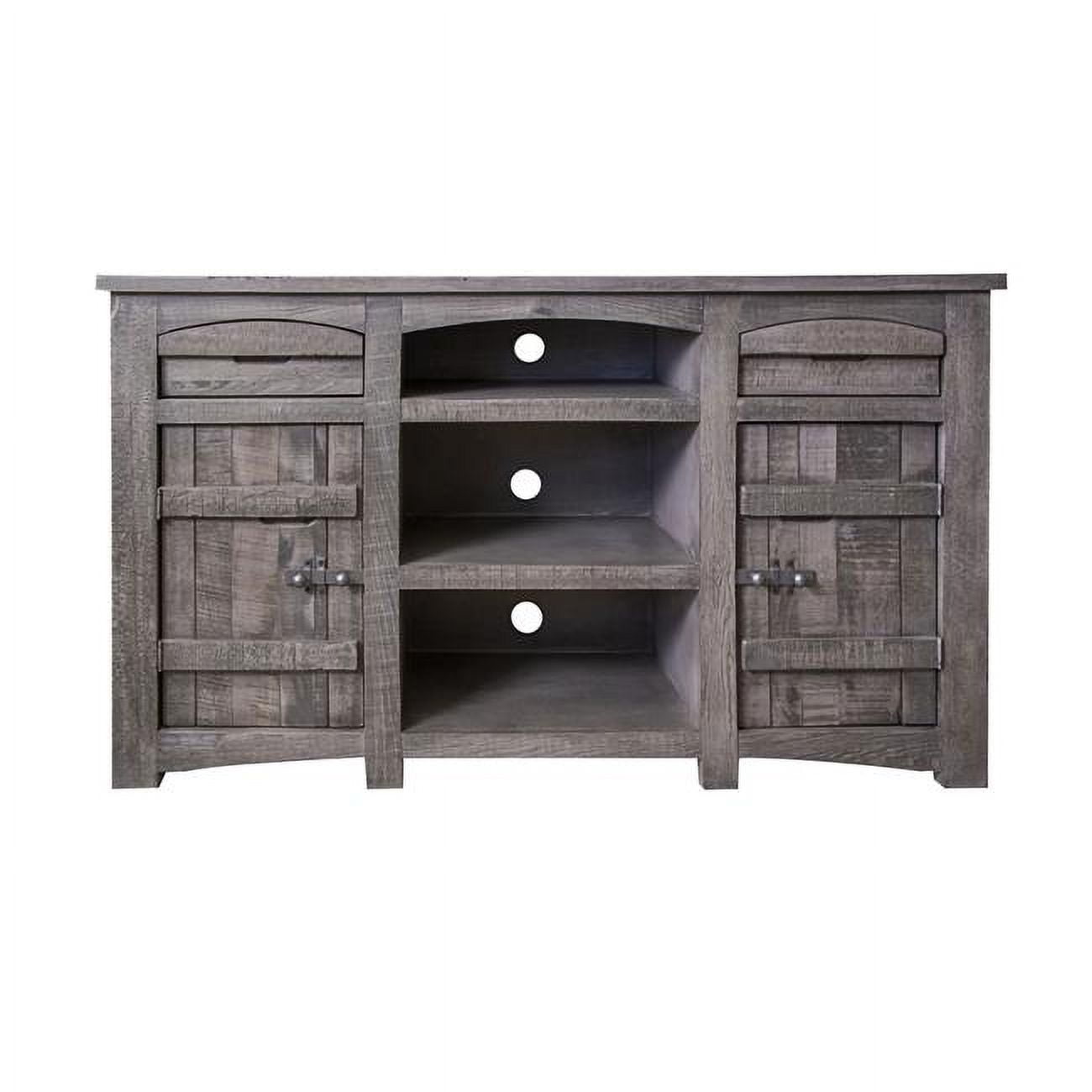 60 in. Gray Solid Wood Cabinet Enclosed Storage Distressed TV Stand ...