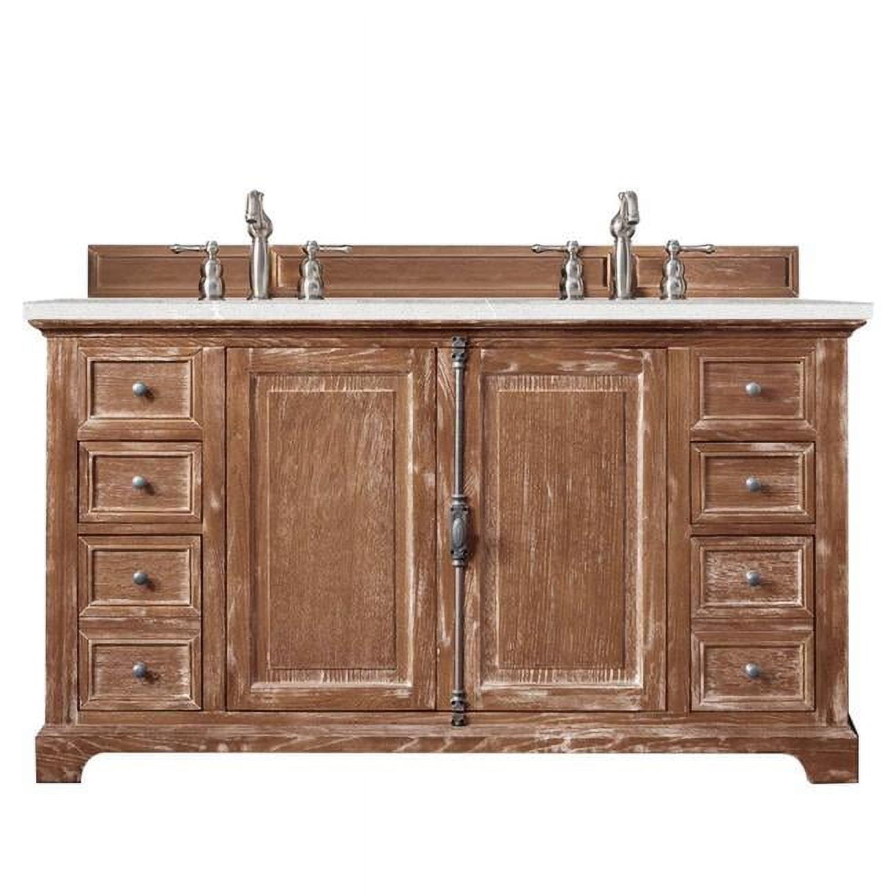 60 in. Providence Double Vanity Cabinet with 3 cm Eternal Serena Quartz Top, Driftwood ...