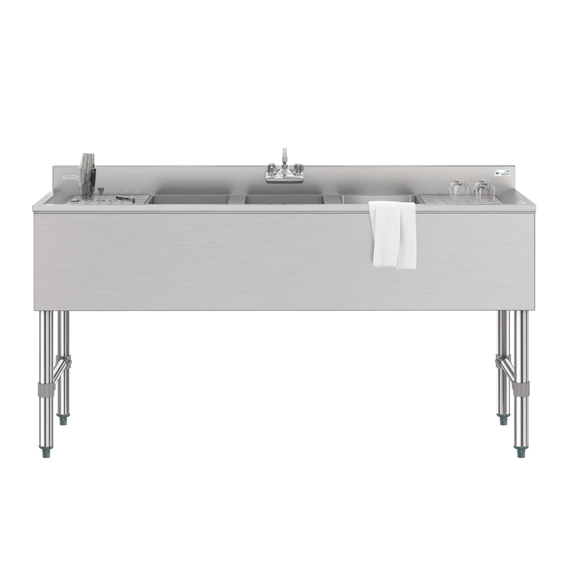 60 in. Three-Compartment Commercial Bar-Sink with 3 in. Backsplash ...