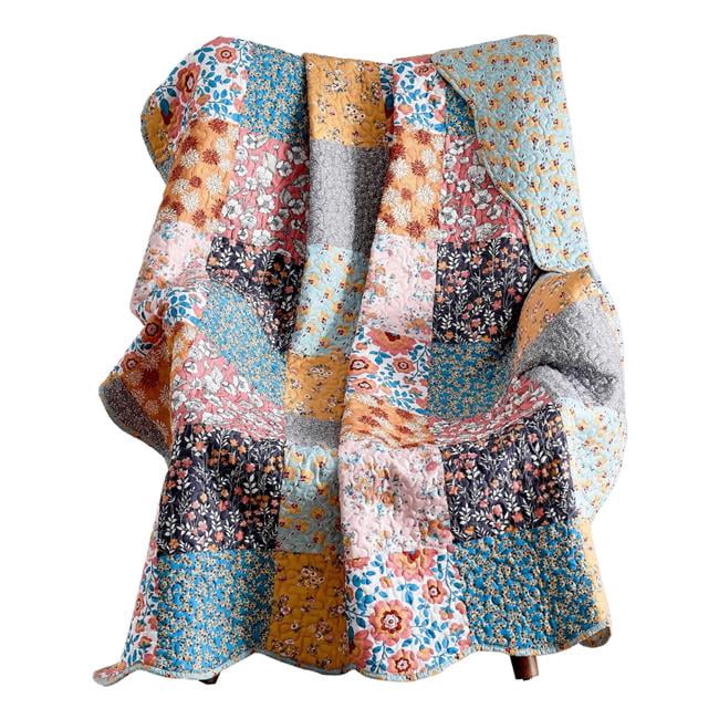 60 in. Turin Microfiber & Patchwork Floral Print Throw Blanket, Multi ...