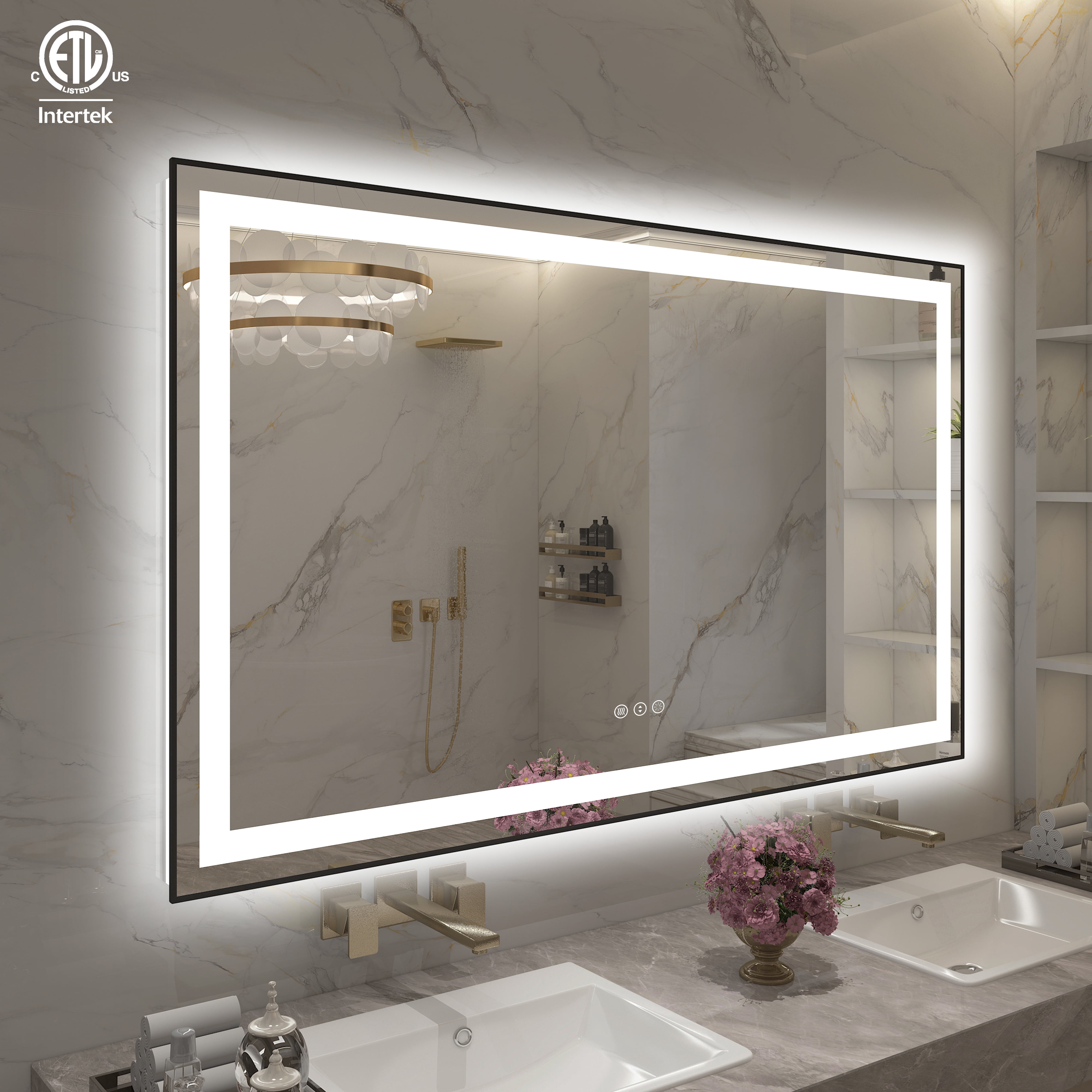 60 in.W x 36 in. H Large Rectangular Framed Anti-Fog LED Light Wall ...