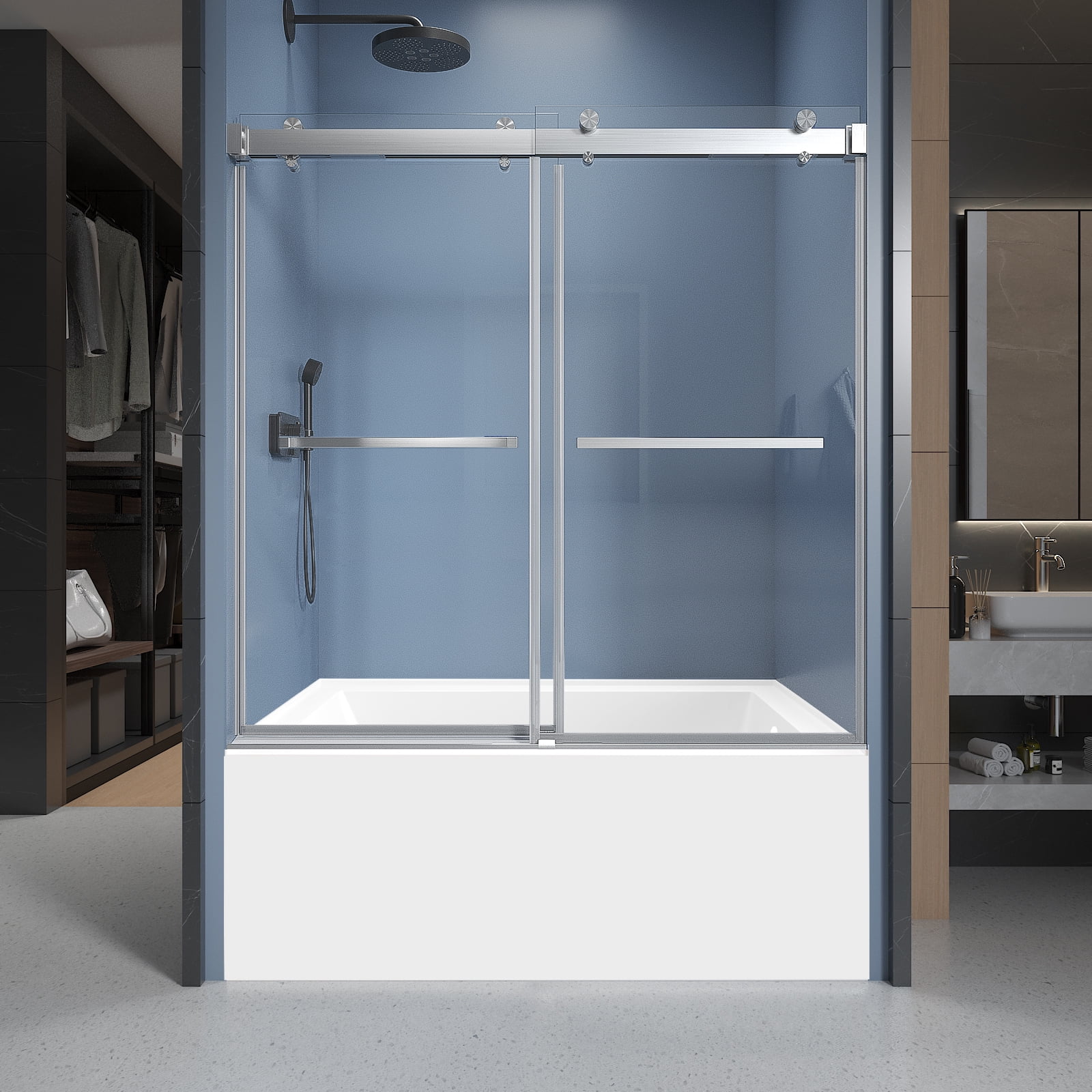 60 in. W x 66 in. H Single Sliding Frameless Shower Enclosure With ...
