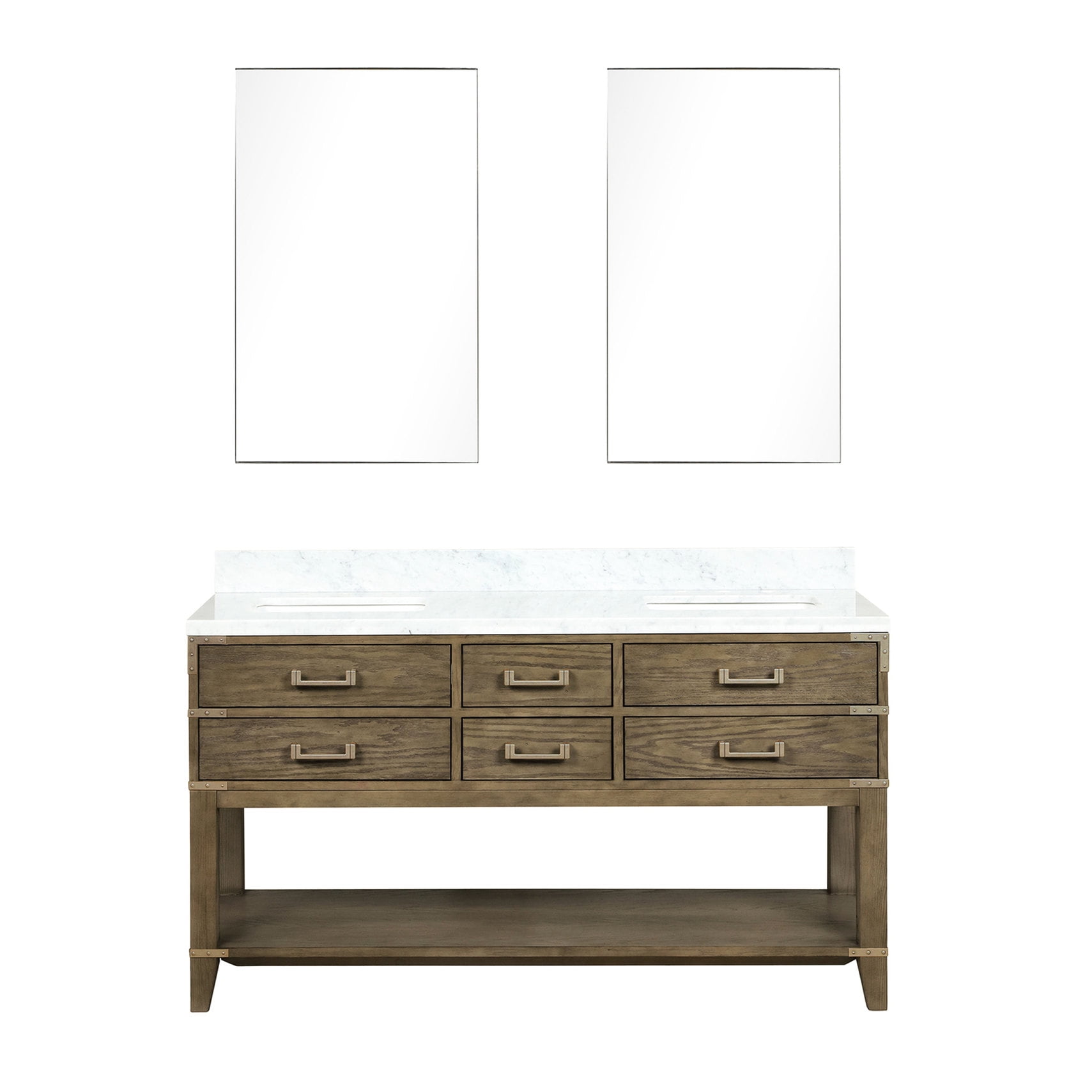 60 in. Wide Grey Oak Double Vanity with Marble Counter / Soft Close ...